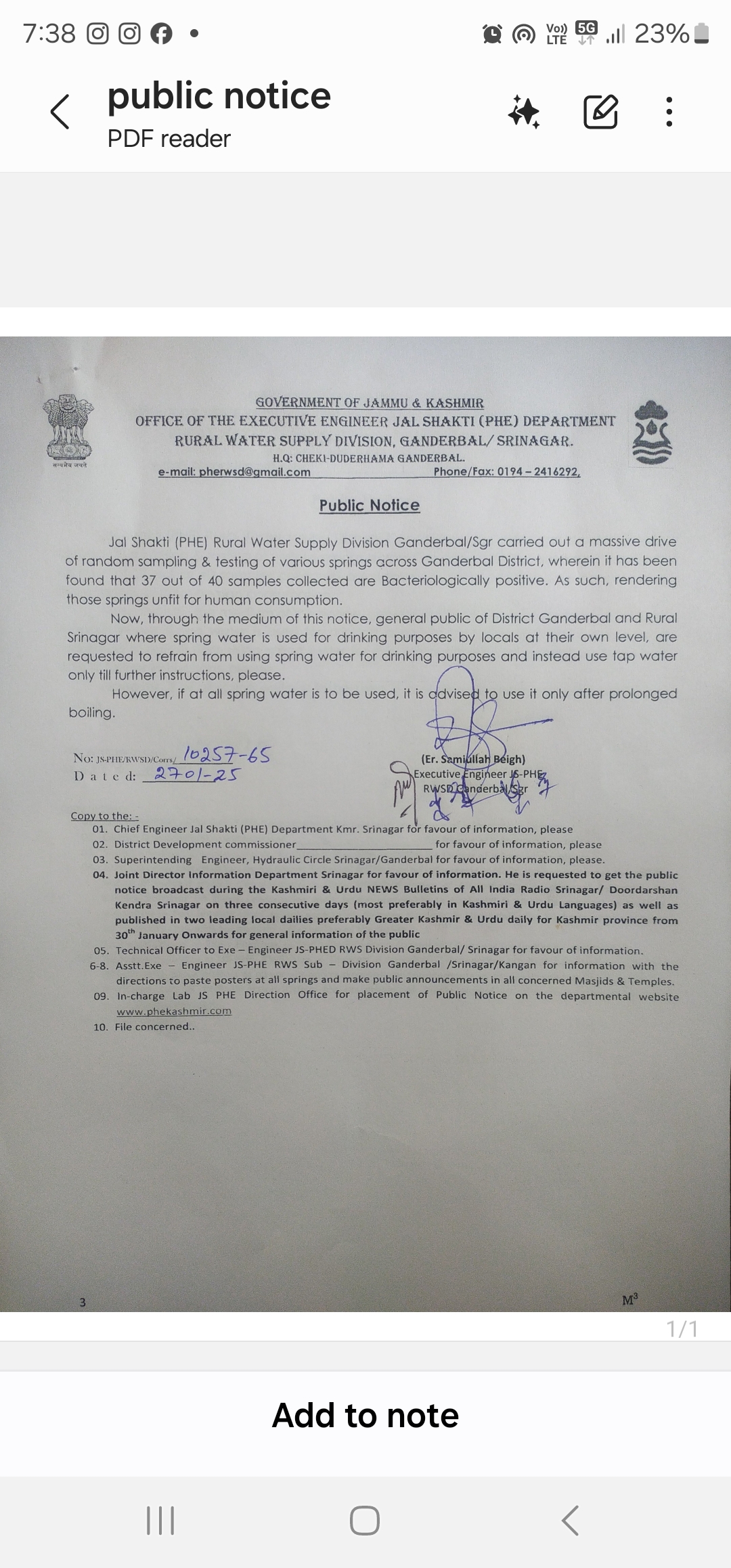 Public Health Warning: Most Springs in Ganderbal District Unfit for ...